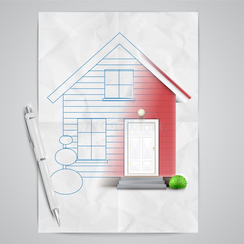 Realistic House Being Drawn, Vector Stock Vector - Illustration of ...
