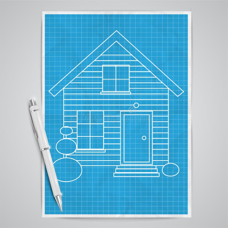 Realistic House with a Blueprint, Vector Stock Vector - Illustration of ...