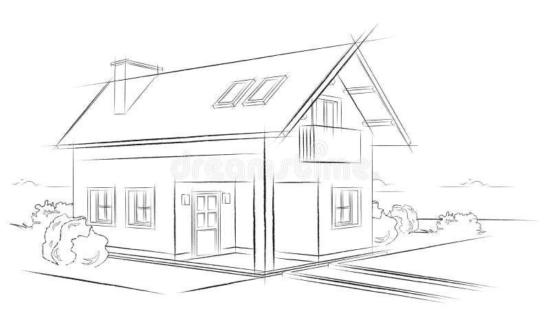 Realistic House Drawing Illustration Stock Illustration - Illustration ...