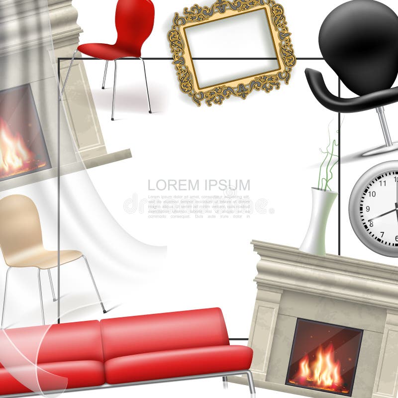 Realistic House Interior Objects Template Stock Vector - Illustration ...