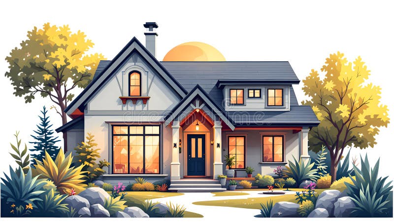 Realistic House Model with Trees Isolated on White Background Stock ...