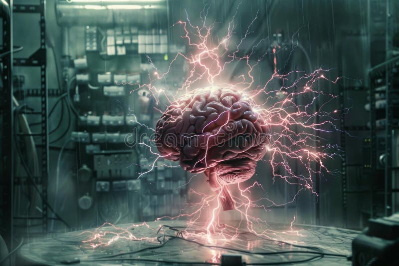 Human Brain Receiving Electrical Impulses in Futuristic Laboratory ...