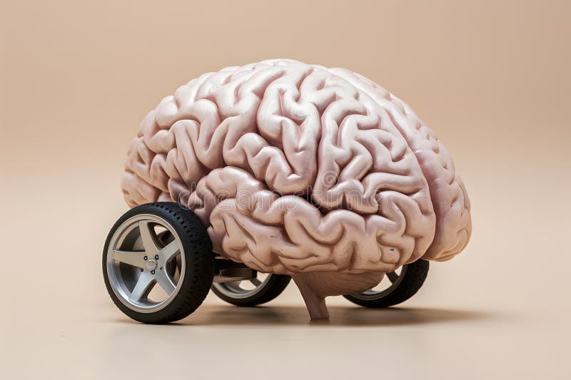 Realistic Brain with Silver Wheels, Appearing Like a Vehicle Stock ...