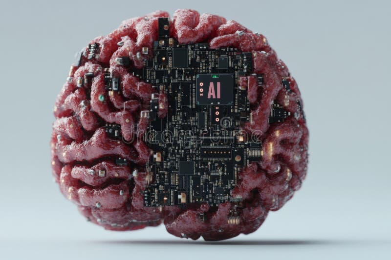 Realistic Human Brain Embedded Black AI Chip Exposed Neural Circuits ...