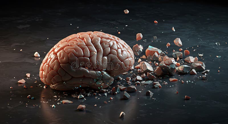 A Realistic Human Brain Model Sits on a Dark, Textured Surface ...