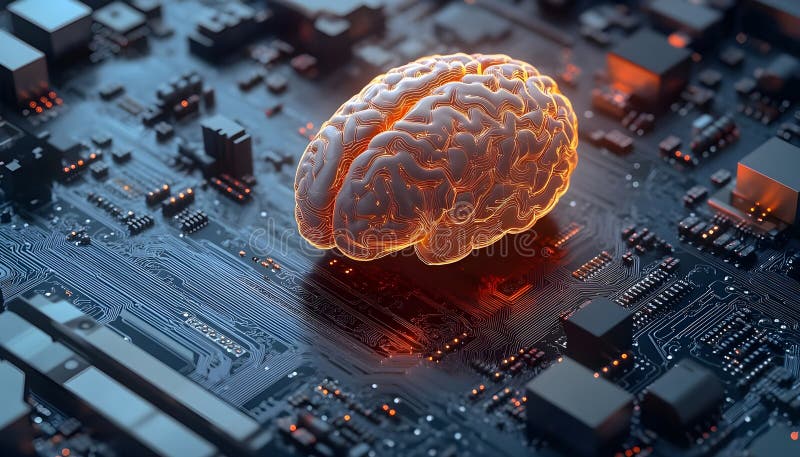 Realistic Human Brain Partially Merging with Circuit Board and AI ...