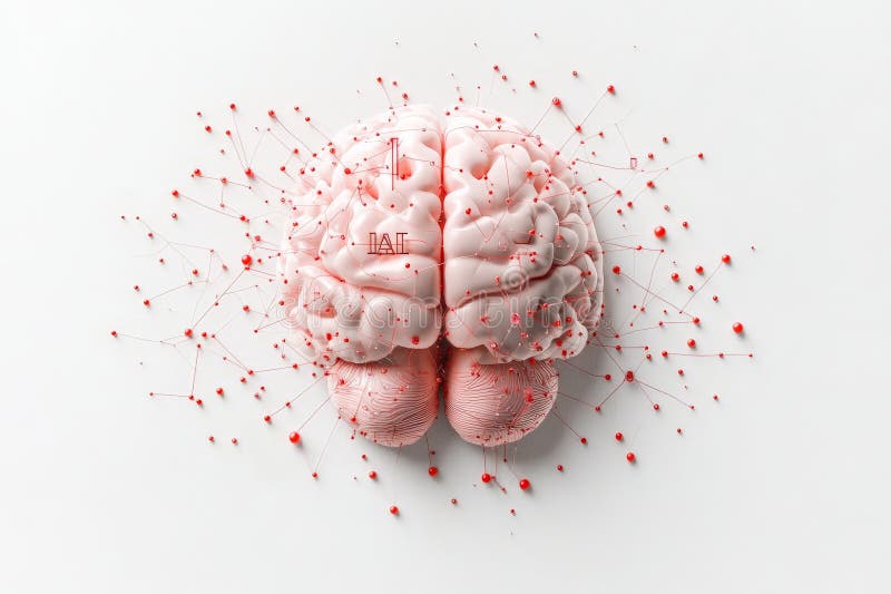 Realistic Human Brain Red Neural Particles Emanating Outward ...