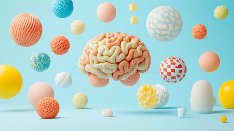 Realistic Human Brain Surrounded by Vibrant Spheres of Various Patterns ...
