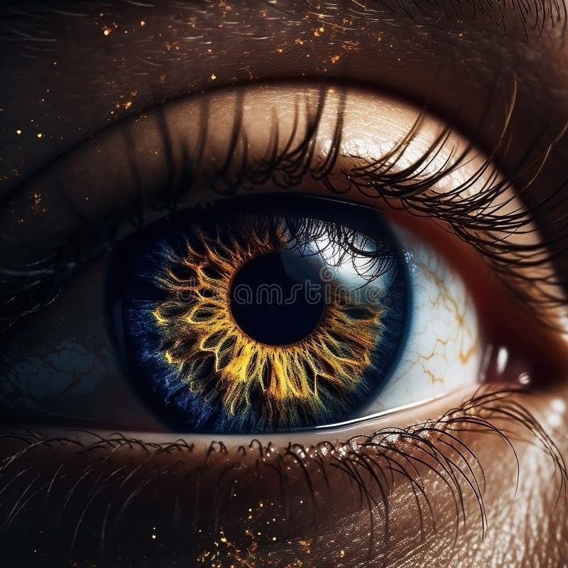 Realistic Human Eye with Reflection of Galaxy, Golden Iris. Stock ...