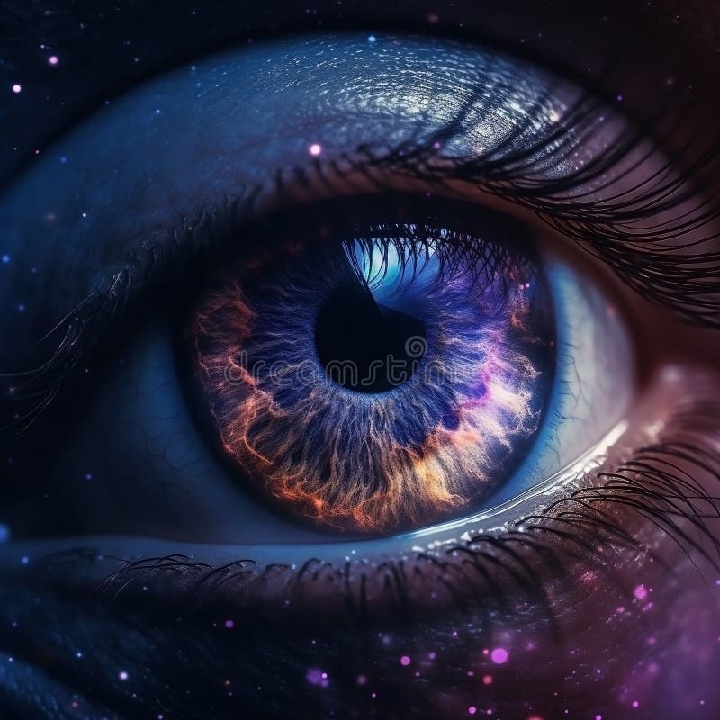 Realistic Human Eye with Reflection of Galaxy Illustration. Stock ...