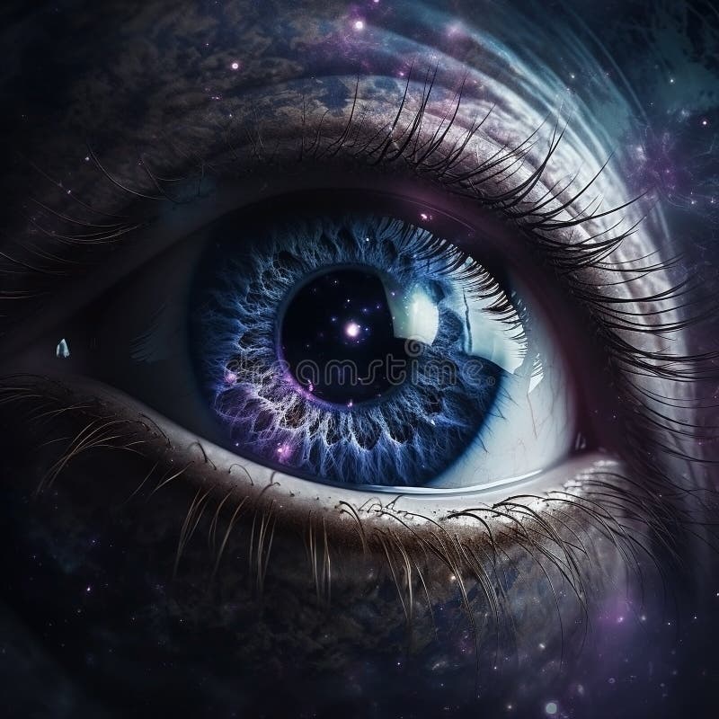 Realistic Human Eye with Reflection of Galaxy Illustration. Stock ...