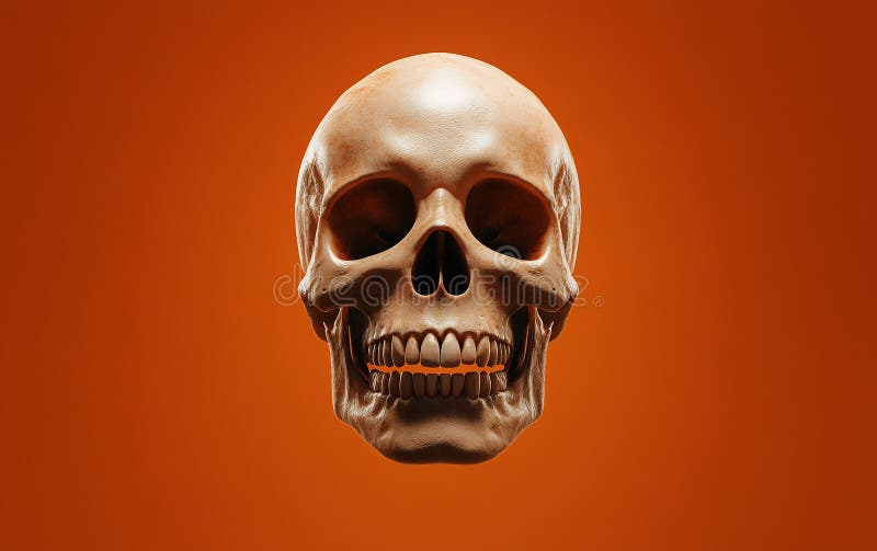 Realistic Human Skull on Solid Orange Background Stock Photo - Image of ...