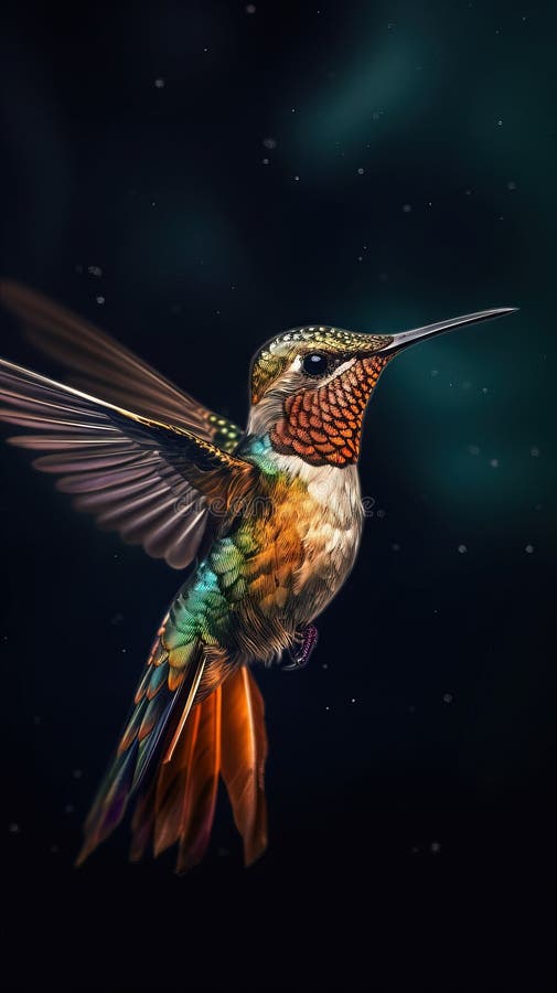 Realistic Hummingbird on Dark Background. Stock Illustration ...