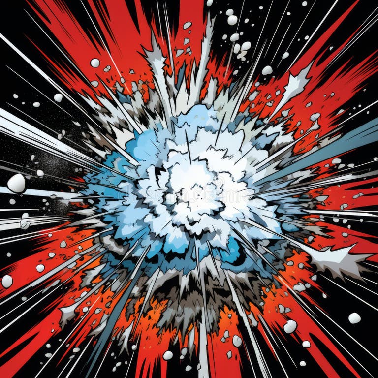 Realistic Hyper-detail Explosion Comic Illustration in Red and Azure ...