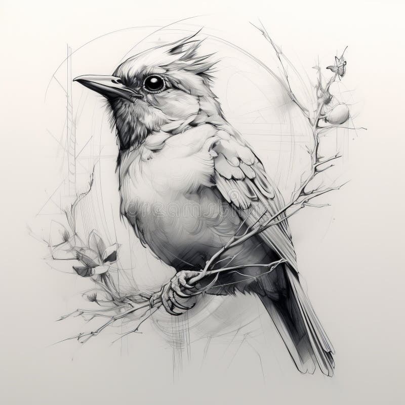Realistic Hyper-detailed Bird Sketch with Clean and Sharp Inking Stock ...