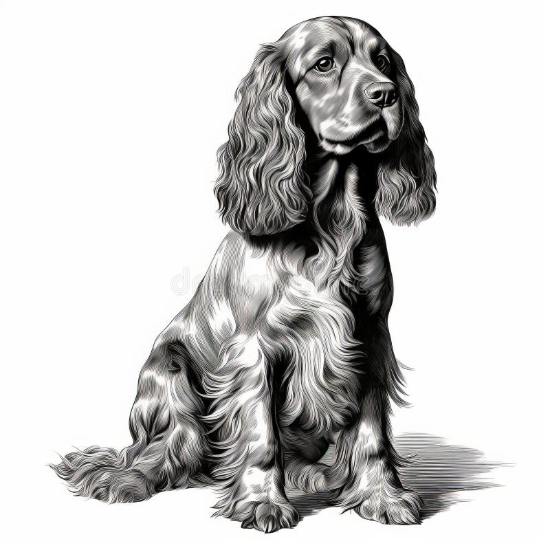 Realistic Hyper-detailed Black and White Cocker Spaniel Drawing Stock ...