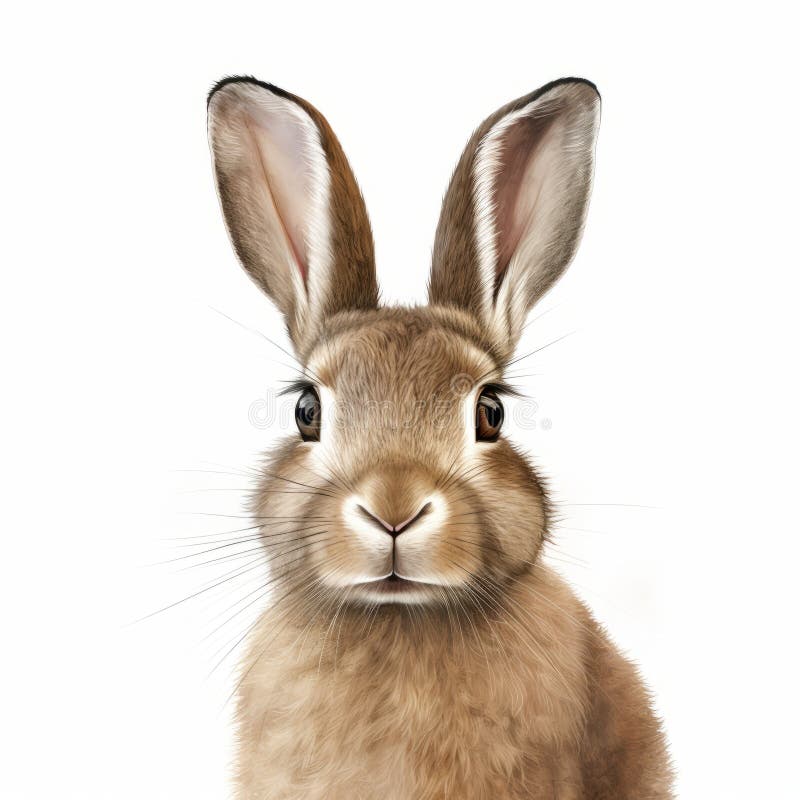 Realistic Hyper-detailed Brown Rabbit Close-up on White Background ...