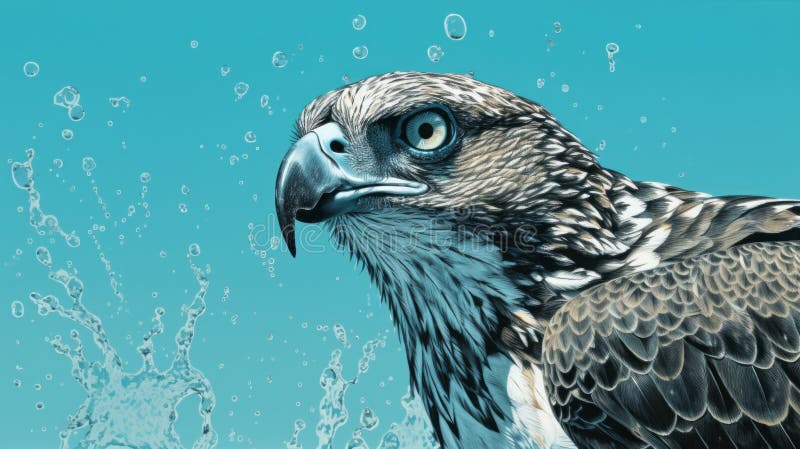 Realistic Hyper-detailed Eagle Drawing with Blue Splash in Water Stock ...