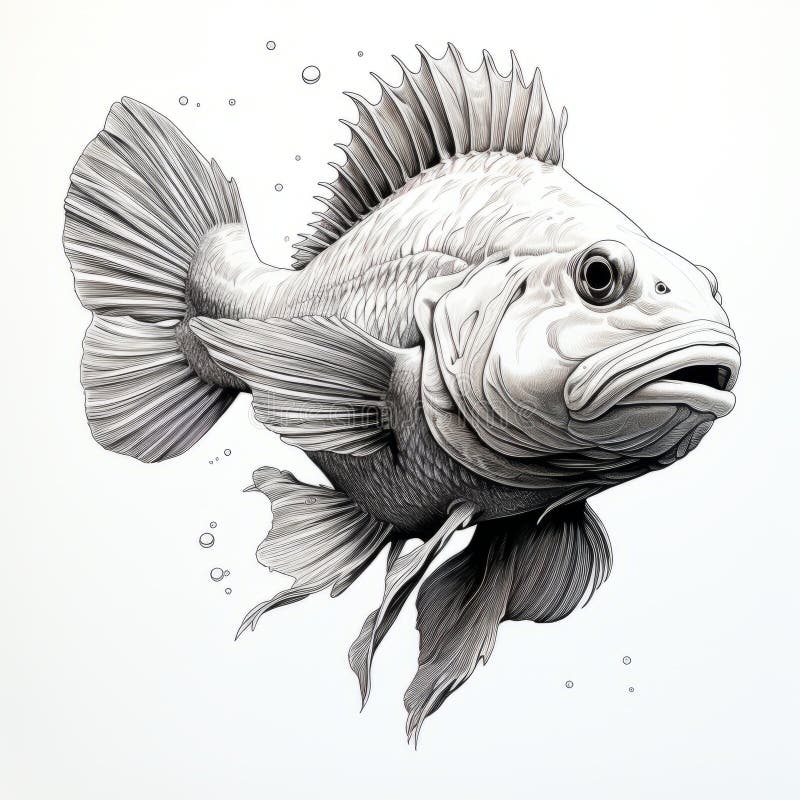 Realistic Hyper-detailed Fish Drawing with Fluid Formations Stock ...