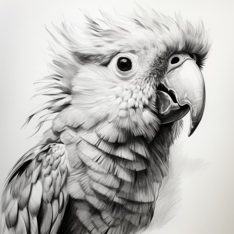 Realistic Hyper-detailed Parrot Drawing with Charcoal Sketch Stock ...