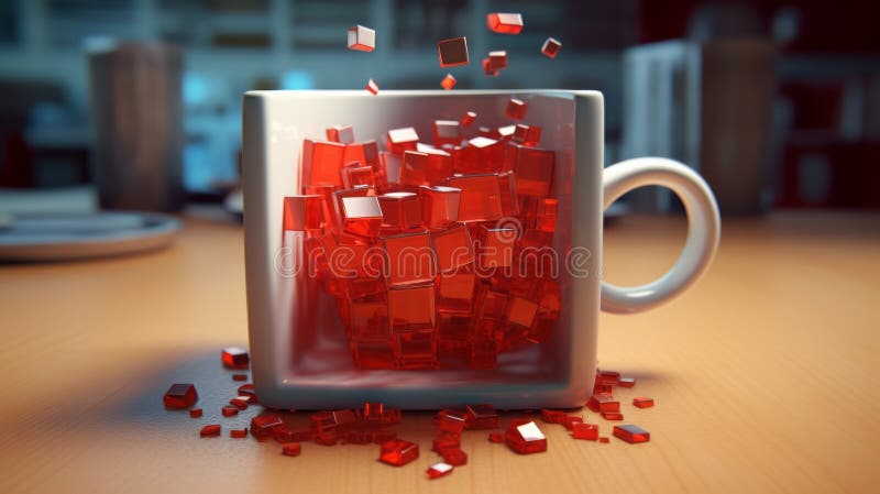 Realistic Hyper-Detailed Rendering of a Cup on a Desk with Falling Red ...