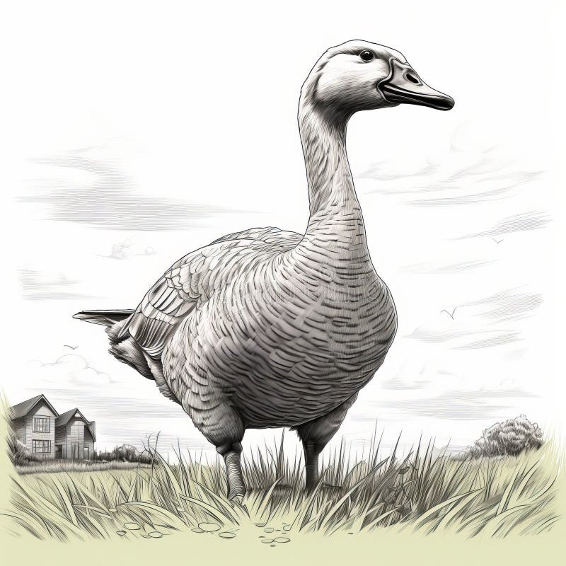 Realistic Black and White Goose Drawing with Digital Enhancement Stock ...
