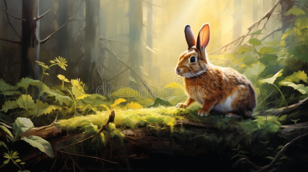 Realistic Hyper-detailed Rendering of a Rabbit in the Forest Stock ...