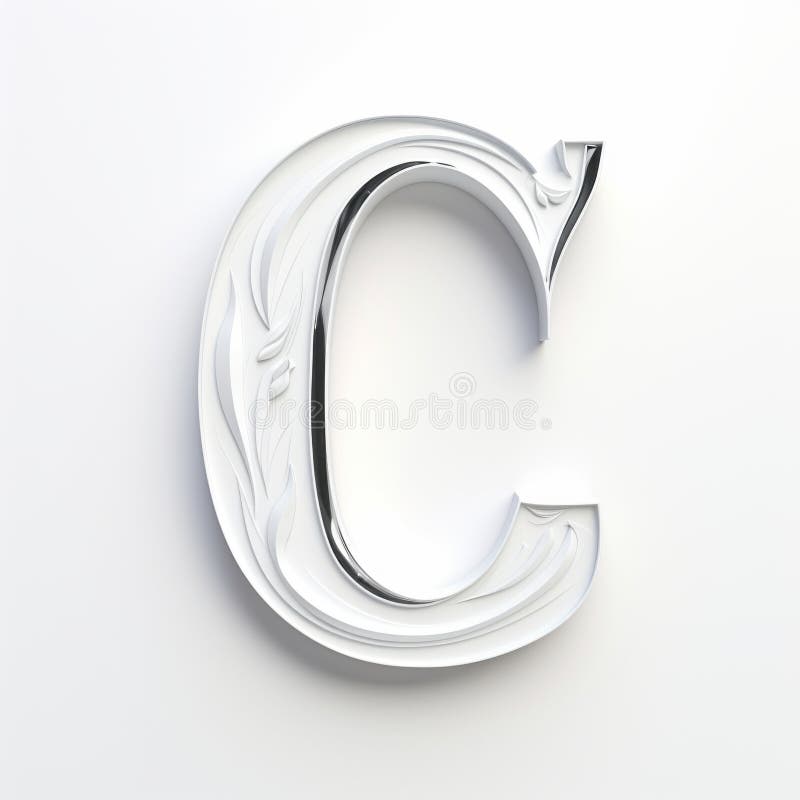 Carved Silver C Letter on White Background with Zbrush Style Stock ...