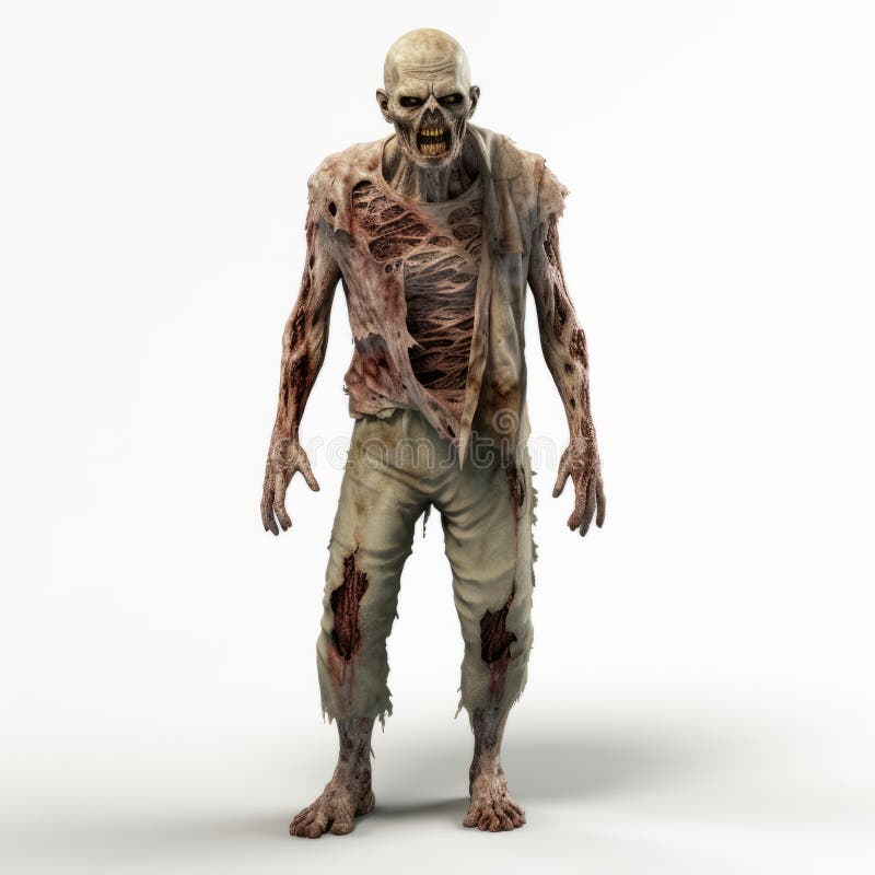 Hyper-detailed Photorealistic Zombie Rendering on White Background ...