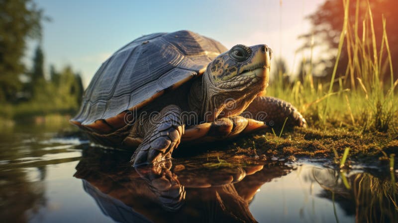 Realistic Hyper-detailed Rendering of a Turtle Standing by Water Stock ...