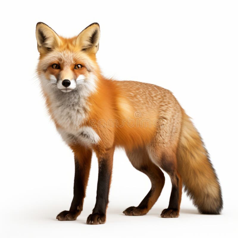 Realistic Hyperrealism: Orange Fox Standing Upright on White Background ...