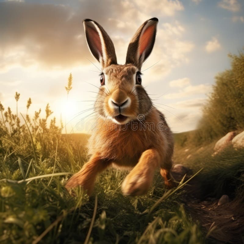 Realistic Hyperrealism: Rabbit Running in Autumn Countryside Stock ...