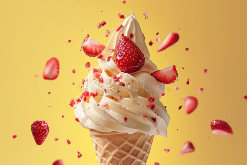 Realistic Ice Cream Ad Mockup with Strawberry Stock Image - Image of ...