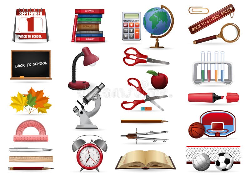 Realistic Icons Set on a School Theme Stock Vector - Illustration of ...