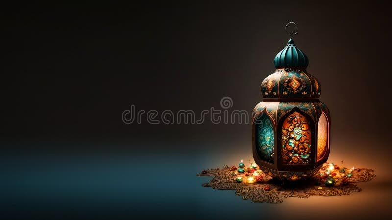 Realistic Illuminated Arabic Lantern on Islamic Pattern. Islamic ...