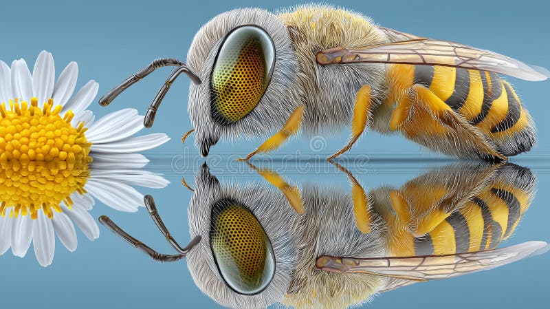 Realistic Illustration of a Bee with Detailed Textures, Large Compound ...