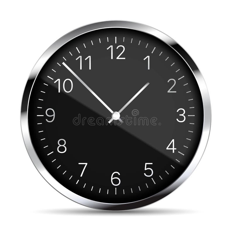 Realistic Illustration of Black Metal Wall Clock with Reflections ...