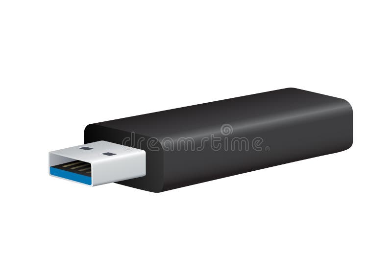Realistic Illustration of Black USB 3 Flash Disk, Isolated on White ...