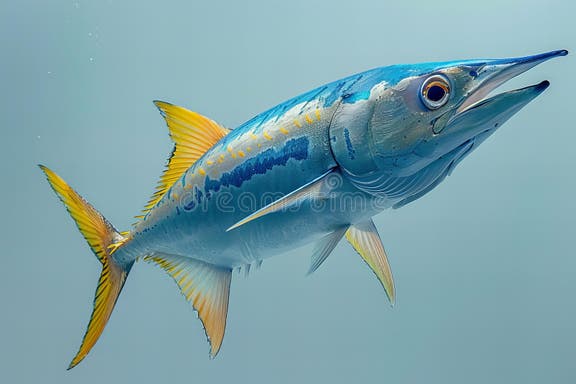 A Realistic Illustration of Blue Marlin in Profile, White Background ...