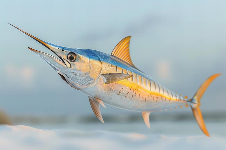 A Realistic Illustration of Blue Marlin in Profile, White Background ...