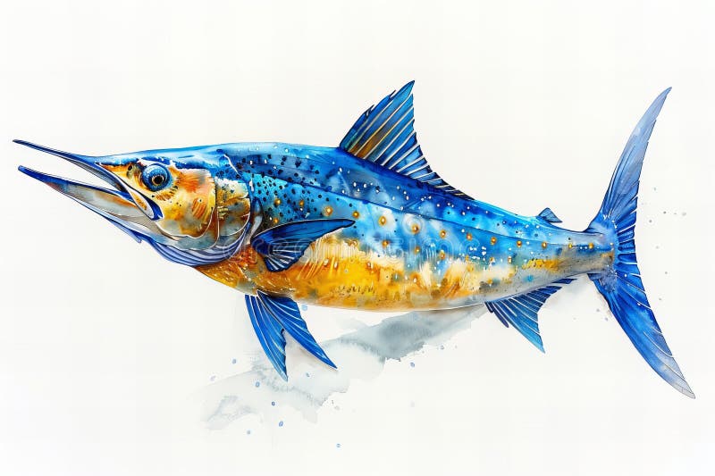 A Realistic Illustration of Blue Marlin in Profile, White Background ...