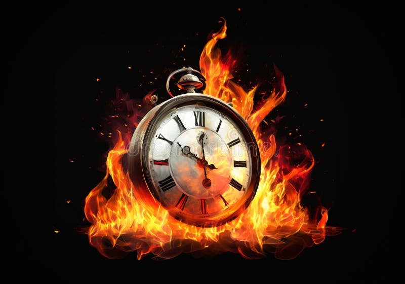 Realistic Illustration of a Burned Clock Isolated on Black Background ...