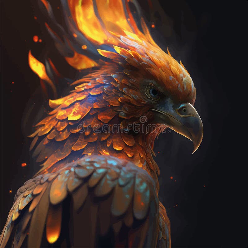 Realistic Illustration of a Burning Eagle on a Black Background in ...