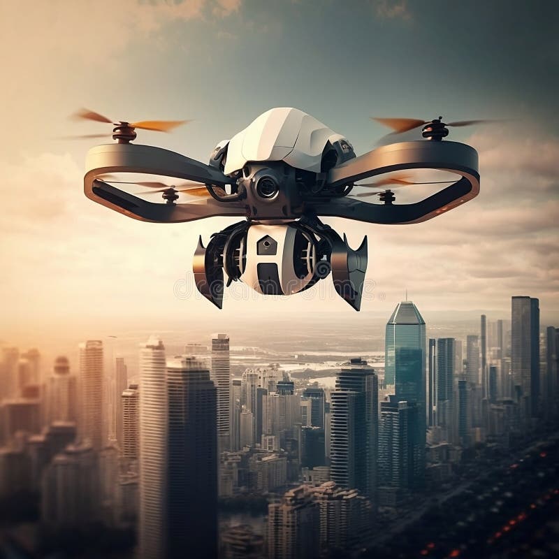 Realistic Illustration Drone with a Camera on a Blue Background Made ...