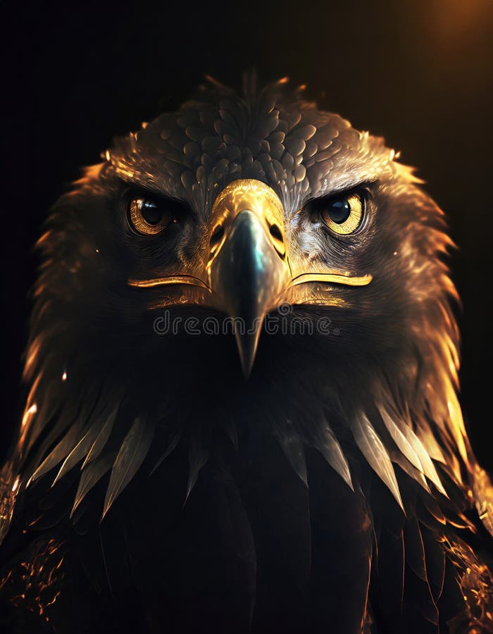 Realistic Illustration of Eagle Face Isolated on Black Background Stock ...
