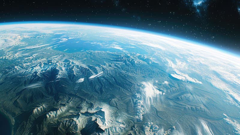 Realistic Illustration of Earth View from Space, Clouds, Mountains ...