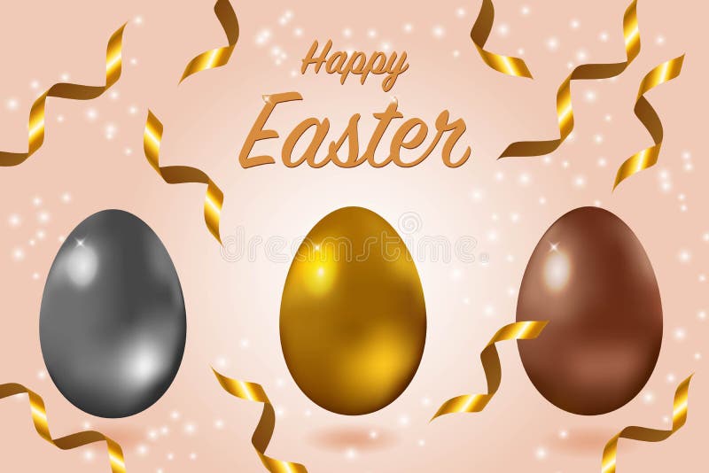 Realistic Illustration. Easter Greeting Card. Eggs with Metal Effect ...