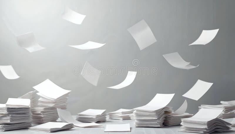 Realistic Illustration of Falling White Paper Sheets Isolated on Bright ...