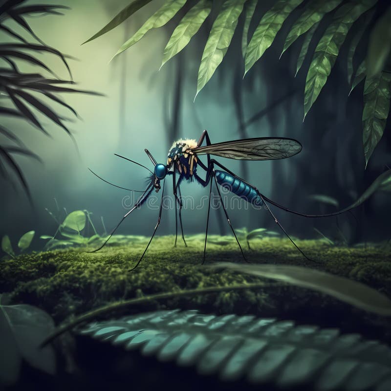 Mosquito at Rainforest. Generative AI Stock Illustration - Illustration ...