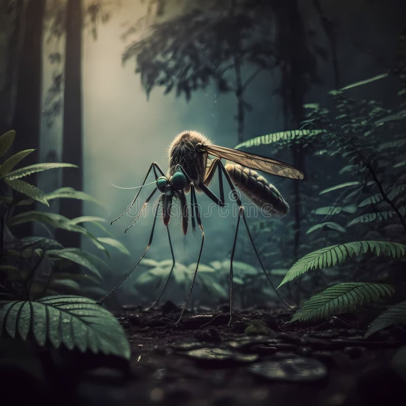 Mosquito at Rainforest. Generative AI Stock Illustration - Illustration ...